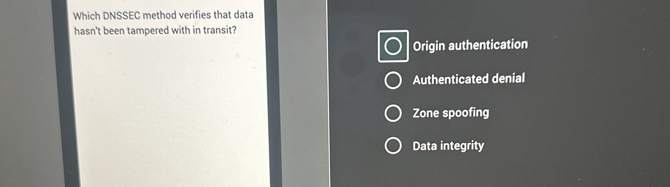 Solved Which DNSSEC method verifies that data hasn't been | Chegg.com