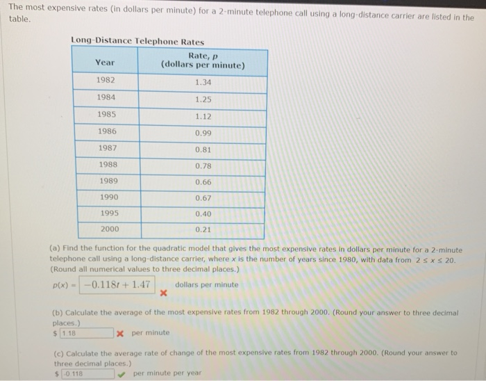 Solved The most expensive rates in dollars per minute) for a | Chegg.com
