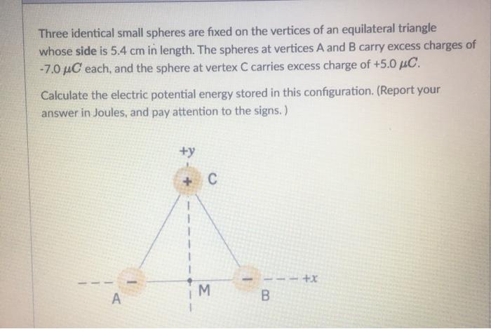 Solved Three identical small spheres are fixed on the | Chegg.com