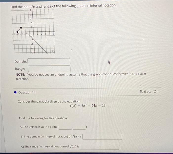 Solved Find the domain and range of the following graph in | Chegg.com