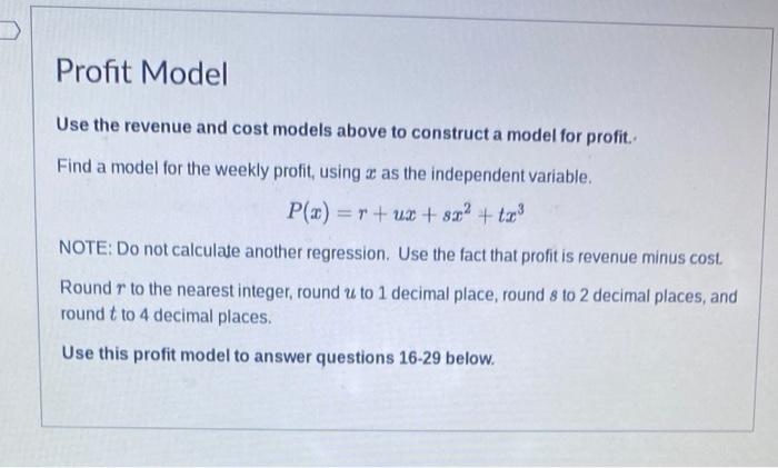 Solved Use the revenue and cost models above to construct a | Chegg.com