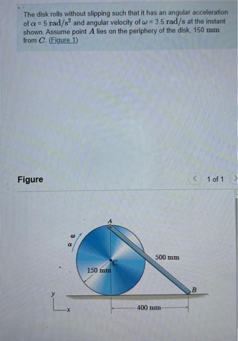 Solved The disk rolls without slipping such that it has an | Chegg.com