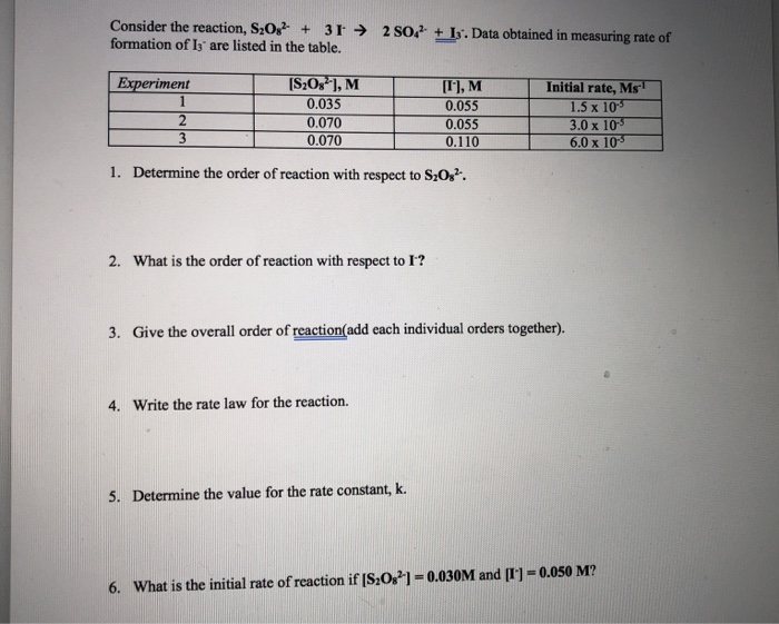 Solved 7. When the rate of formation of I3- is 3.0x10^-5 | Chegg.com