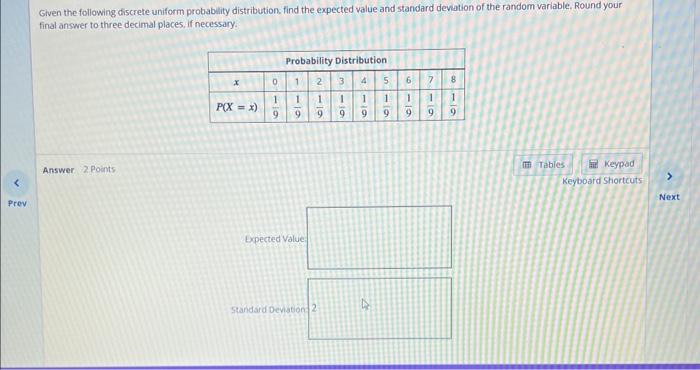[Solved]: Siven the following discrete uniform probability