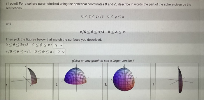 Solved (1 point) For a sphere parameterized using the | Chegg.com