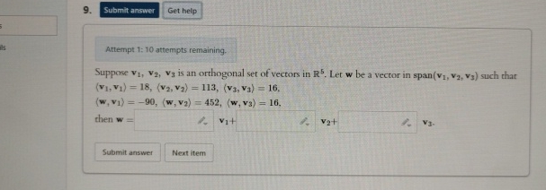 Solved Attempt 1: 10 ﻿attempts remaining.Suppose v1,v2,v3 | Chegg.com