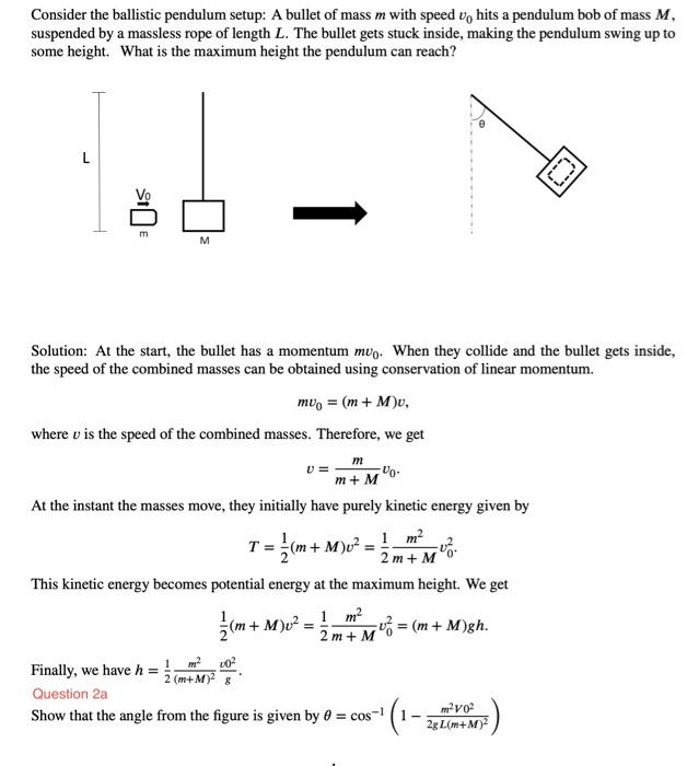 Solved Consider the ballistic pendulum setup: A bullet of | Chegg.com