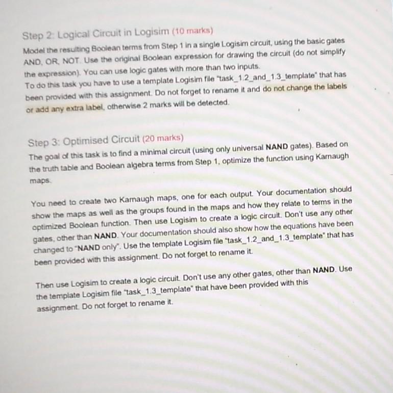Solved Step 2: Logical Circuit in Logisim (10 marks) Model | Chegg.com