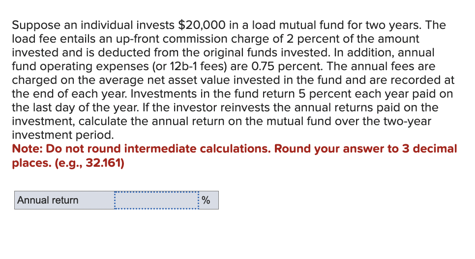 Solved Suppose an individual invests $20,000 ﻿in a load | Chegg.com