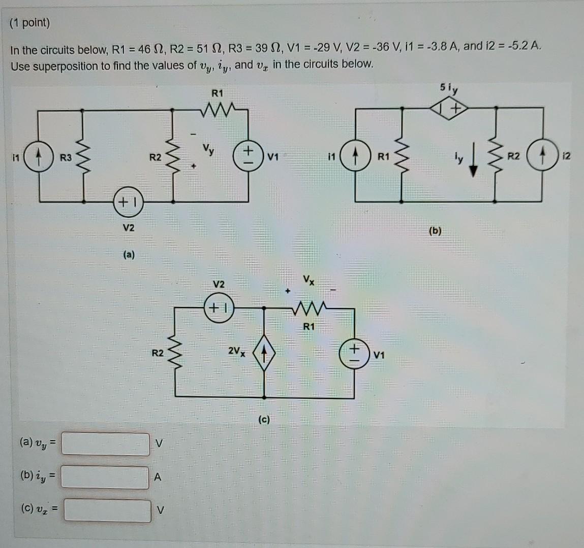 Solved (1 point) In the circuits below, R1 = 46 1, R2 = 51 | Chegg.com