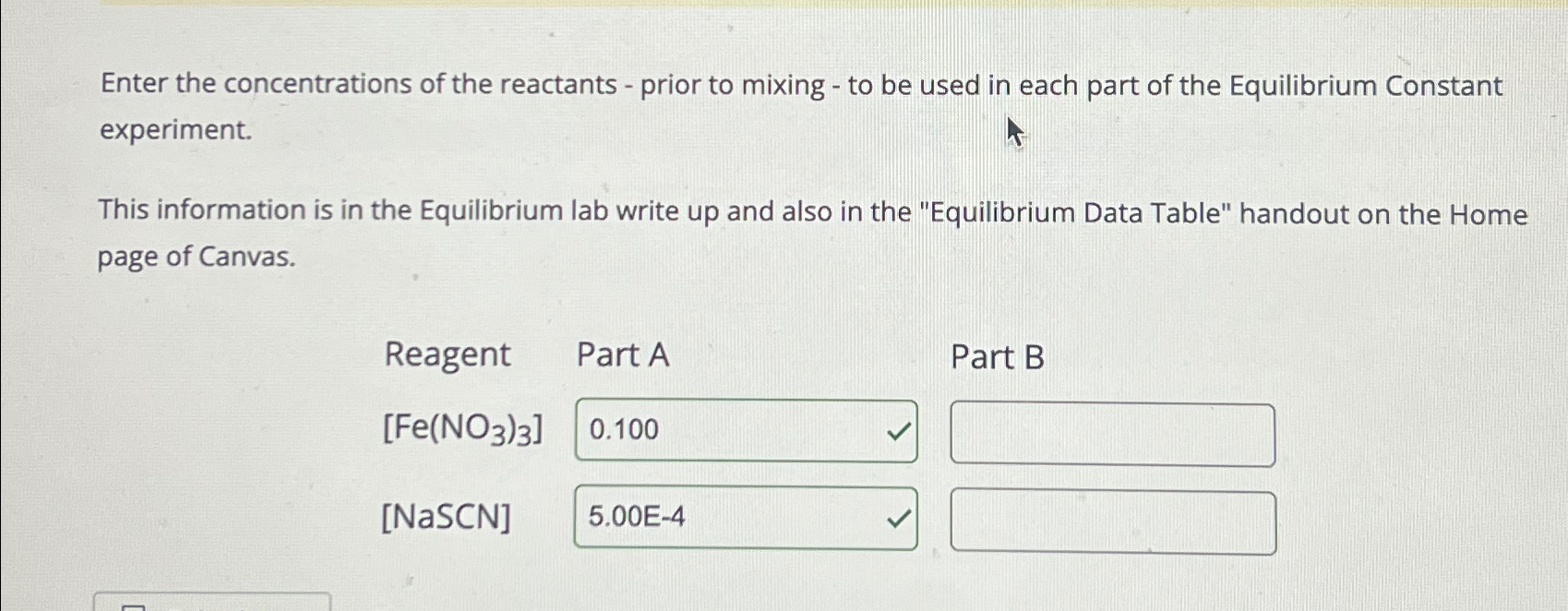 Solved Enter the concentrations of the reactants - ﻿prior to | Chegg.com