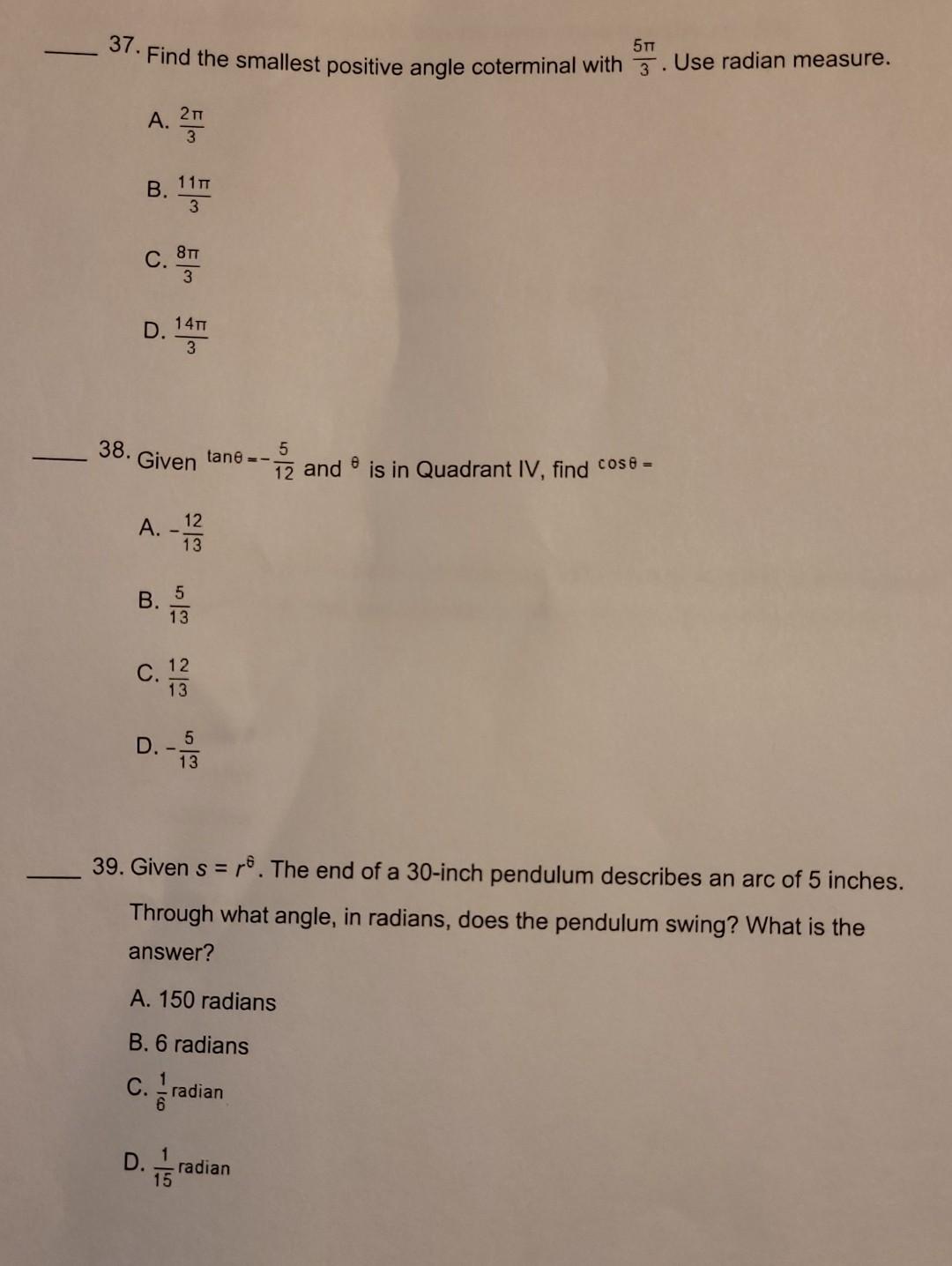 Solved 37. 5 Find the smallest positive angle coterminal | Chegg.com