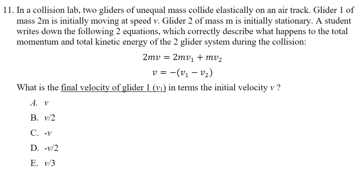 Solved In a collision lab, two gliders of unequal mass | Chegg.com
