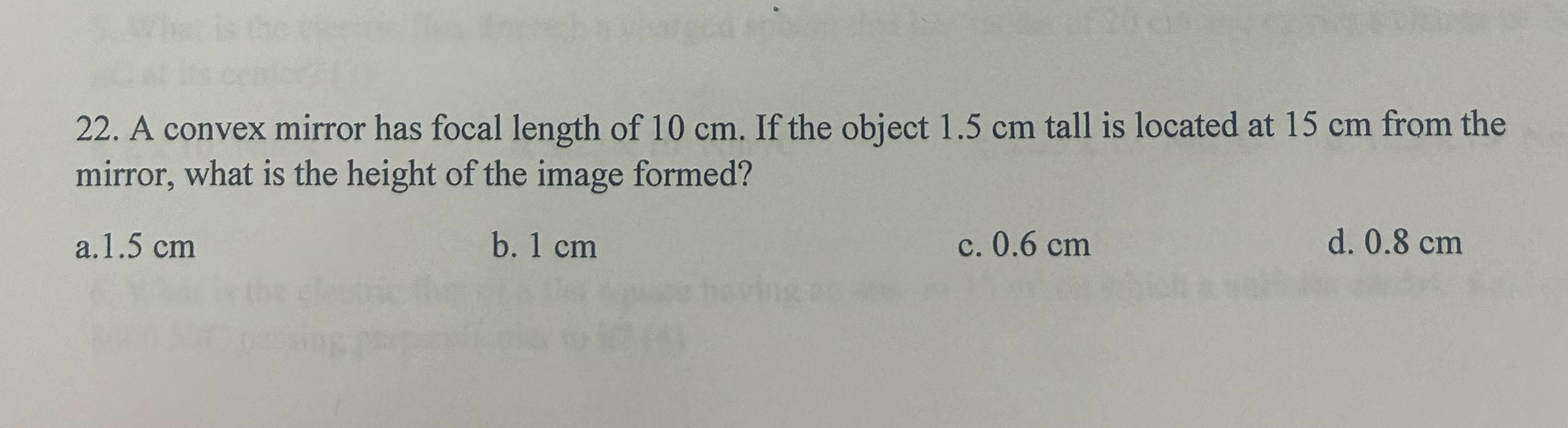 Solved A convex mirror has focal length of 10cm. ﻿If the | Chegg.com