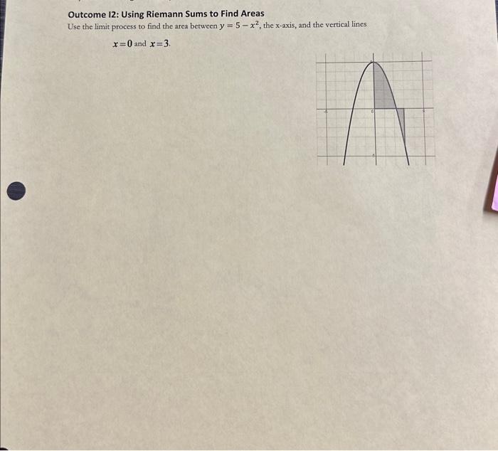 Solved Outcome 12: Using Riemann Sums to Find Areas Use the | Chegg.com