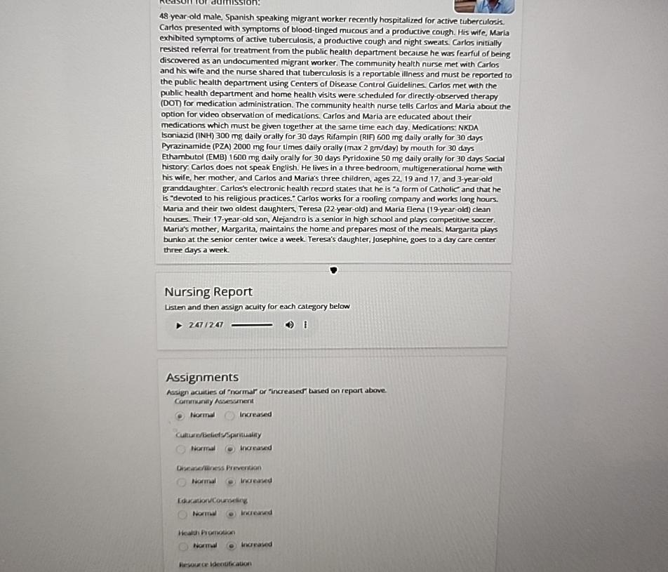 Solved 48 ﻿year-old male, Spanish speaking migrant worker | Chegg.com