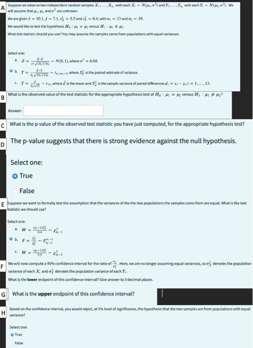 Solved Suppose we observe two independeat random samples | Chegg.com