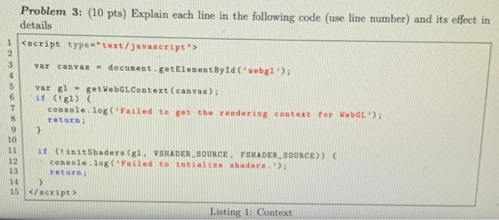 Solved Problem 3: (10 pts) Explain each line in the | Chegg.com