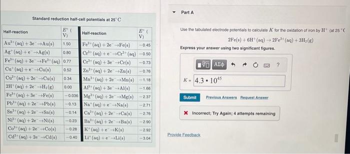 Solved Standard reduction half-cell potentials at 25∘C Use | Chegg.com