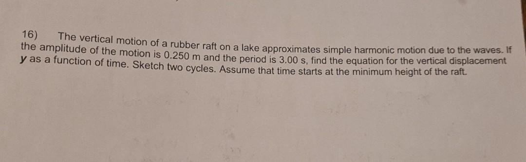 Solved 16) The vertical motion of a rubber raft on a lake | Chegg.com