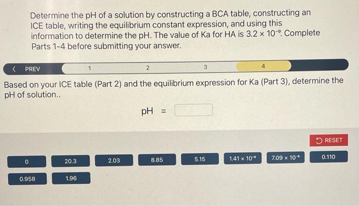 Solved Determine the pH of a solution by constructing a BCA | Chegg.com