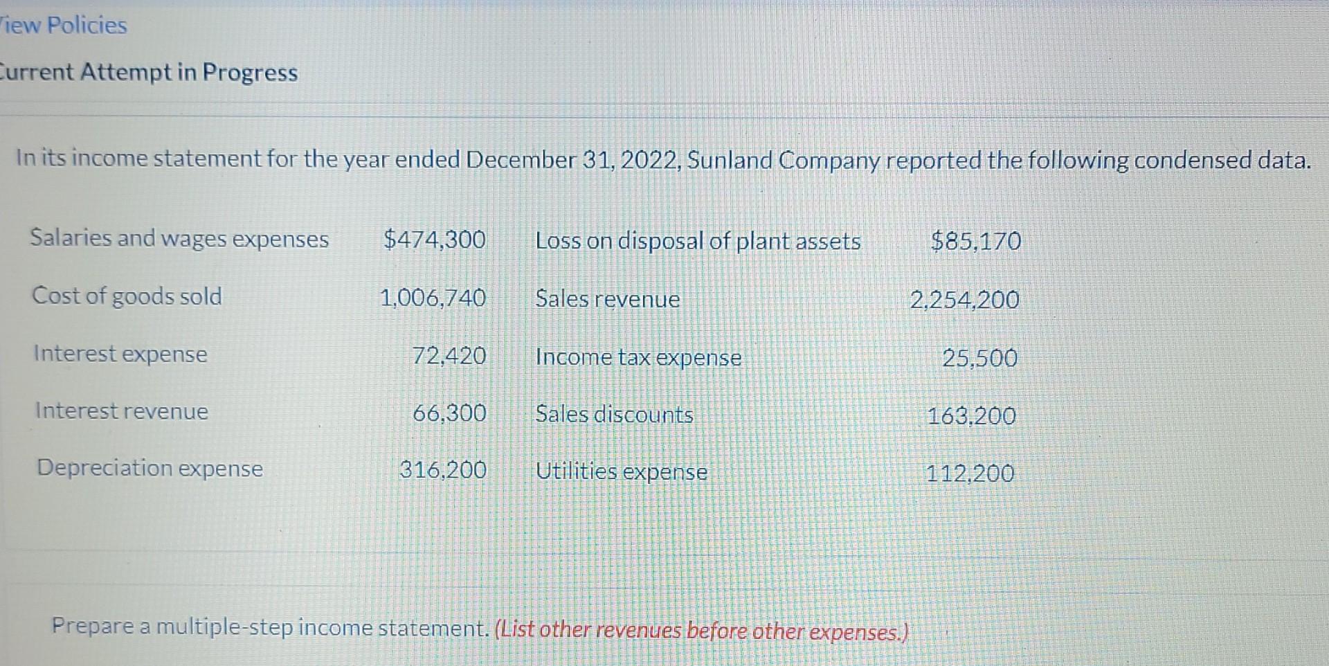 Solved iew Policies Current Attempt in Progress In its | Chegg.com