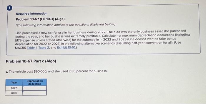 Solved Required information Problem 10-67 (LO 10-3) (Algo) | Chegg.com Solved Required information Problem 10-67 (LO 10-3) (Algo) | Chegg.com