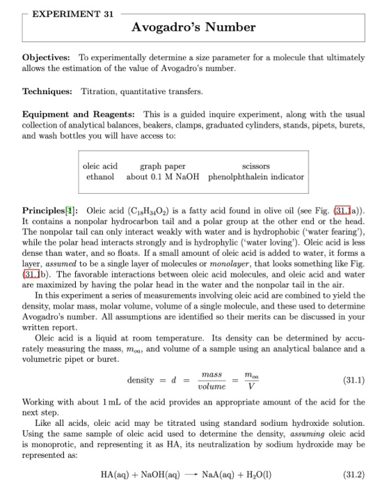 EXPERIMENT 31 Avogadro's Number Objectives: To | Chegg.com