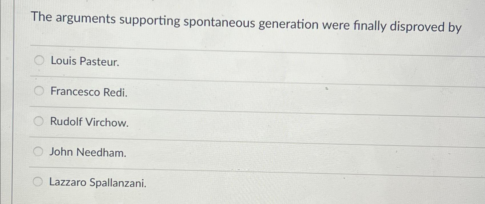 Solved The arguments supporting spontaneous generation were | Chegg.com