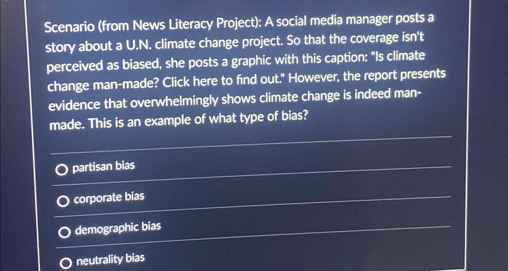 Solved Scenario (from News Literacy Project): A social media | Chegg.com