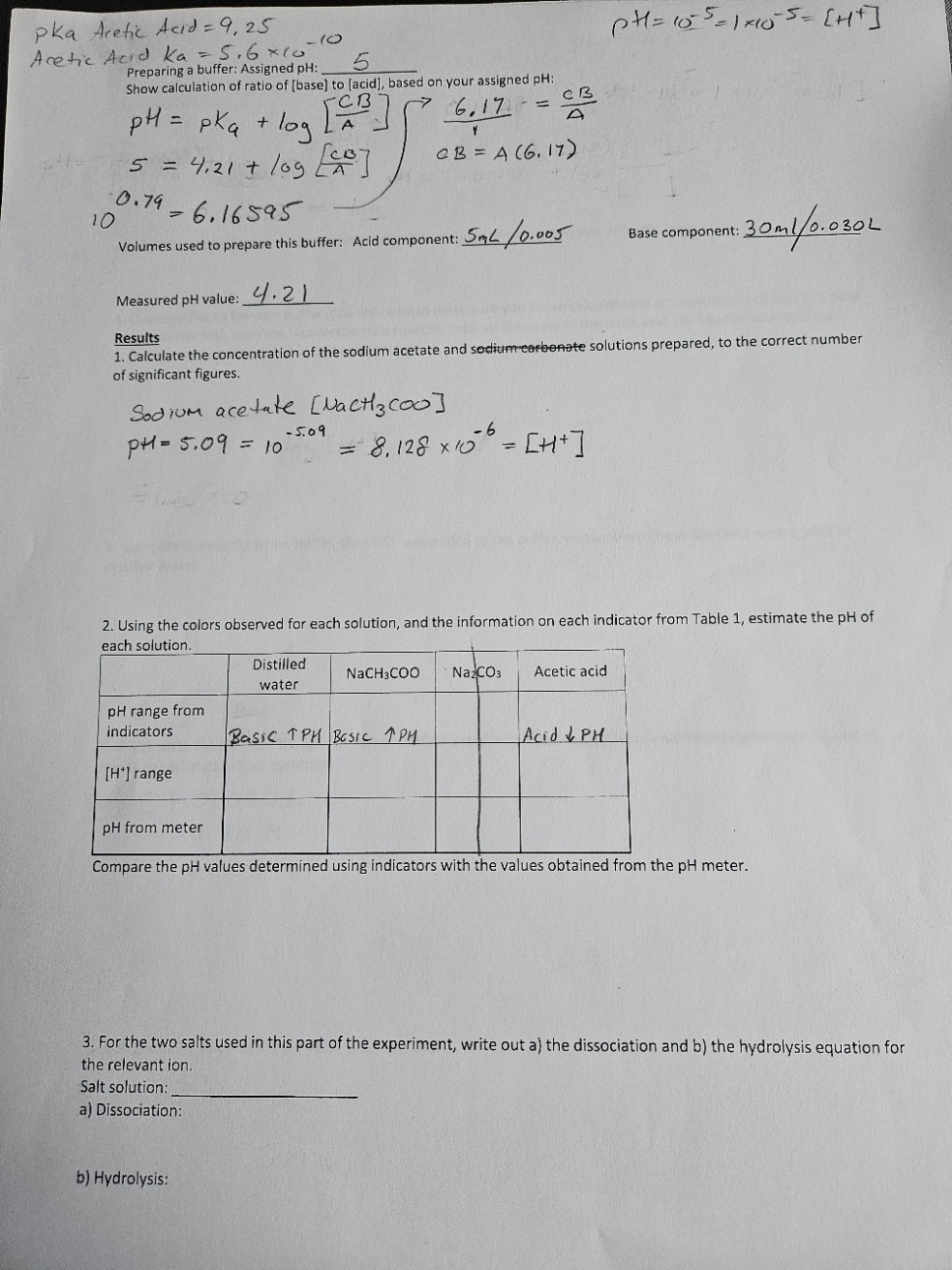 Preparing a buffer: Assigned pH ﻿:Show calculation of | Chegg.com