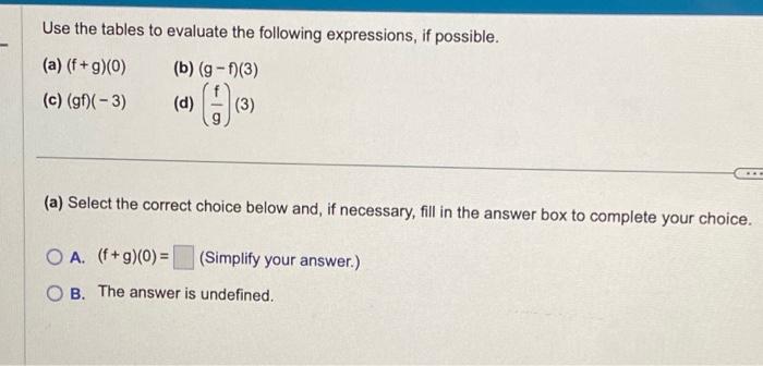 Solved Use the tables to evaluate the following expressions, | Chegg.com