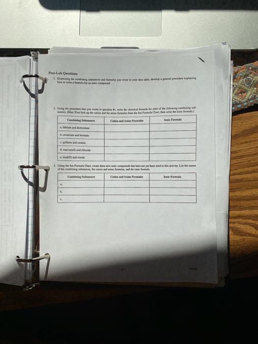 Solved Post-Lab Questions 1. Examining the combining | Chegg.com