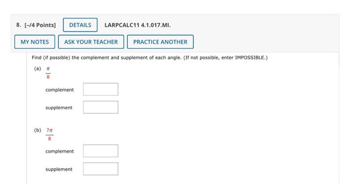Solved Find (if possible) the complement and supplement of | Chegg.com