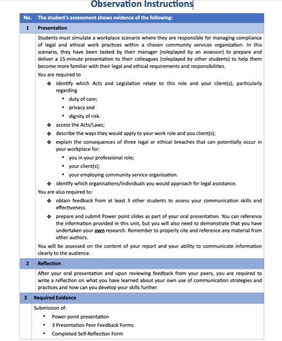 Assessment Task 3: Observation Student Assessment | Chegg.com