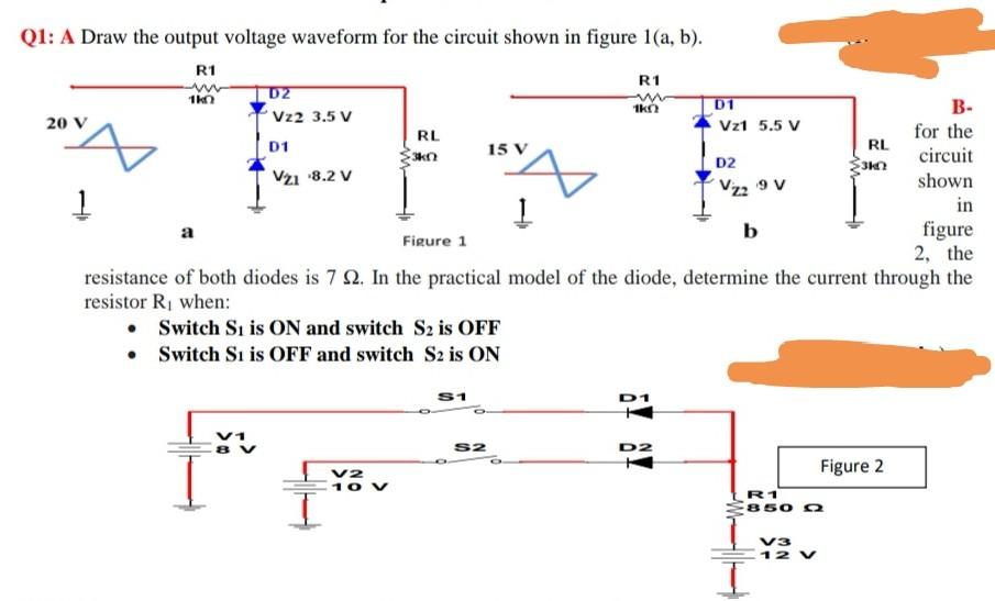 Solved R1 1k RL Q1: A Draw the output voltage waveform for | Chegg.com