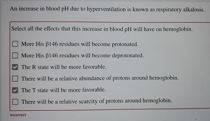 Solved An increase in blood pH due to hyperventilation is | Chegg.com