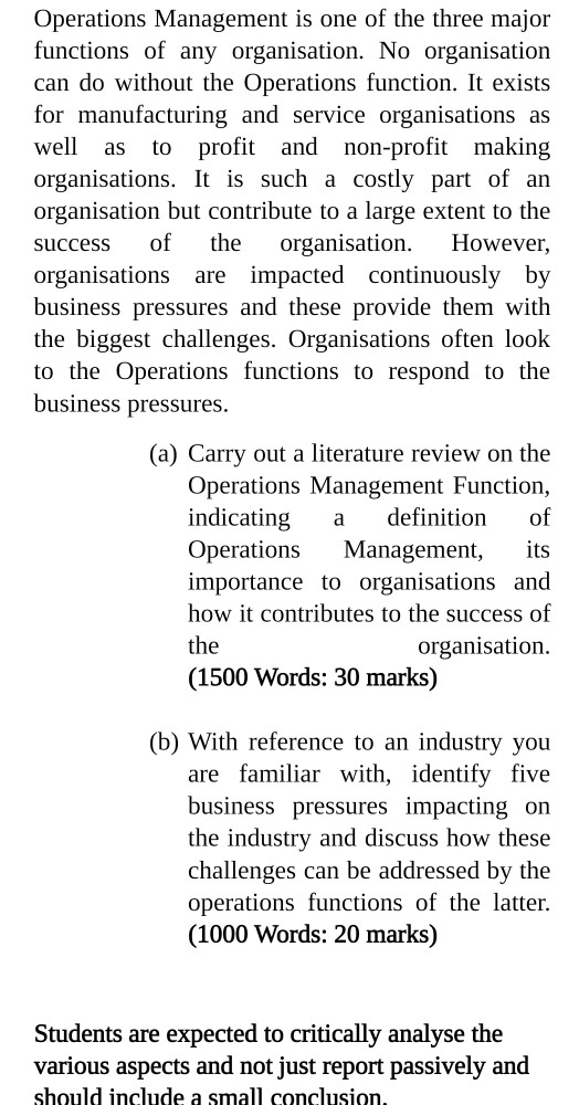 Solved Operations Management is one of the three major | Chegg.com