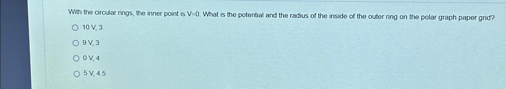 Solved With the circular rings, the inner point is V=0. | Chegg.com