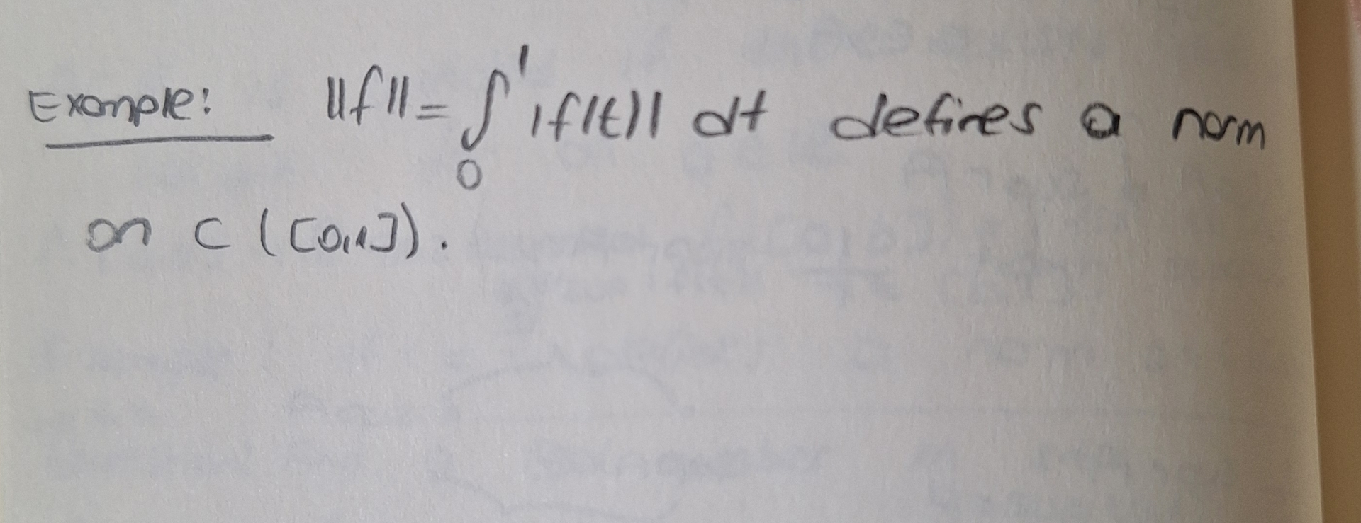 Solved ||f||=∫01|f(t)|dt ﻿defines a norm on c([0,1]). | Chegg.com