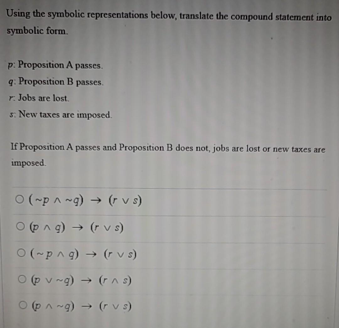 Solved Using the symbolic representations below, translate | Chegg.com