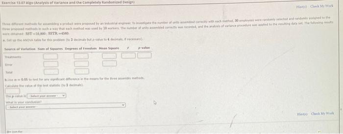 Solved Exercise 13.07 Algo (Analysis of Variance and the | Chegg.com