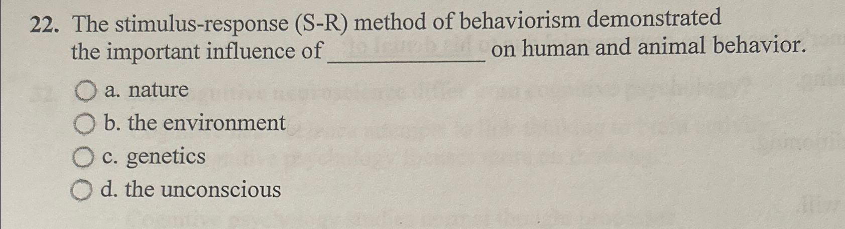 Solved The stimulus-response (S-R) ﻿method of behaviorism | Chegg.com
