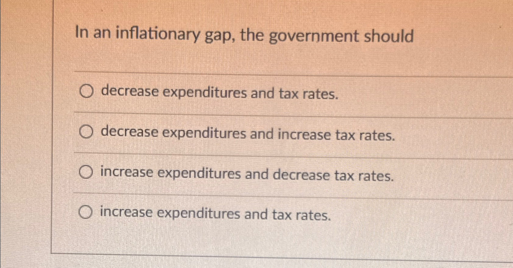 Solved In an inflationary gap, the government shoulddecrease | Chegg.com