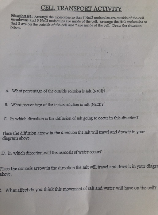 Solved CELL TRANSPORT ACTIVITY Situation #1: Arrange the | Chegg.com