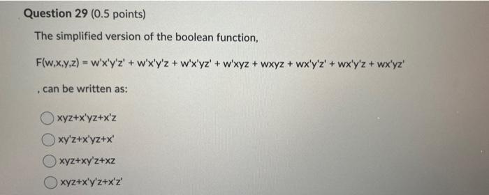 Solved The simplified version of the boolean function, | Chegg.com