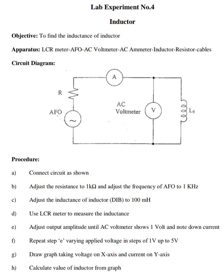 Solved Lab Experiment No.4 Inductor Objective: To find the | Chegg.com