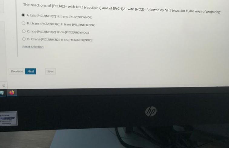 Solved The reactions of [PtCl4]2- with NH3 (reaction I) and | Chegg.com