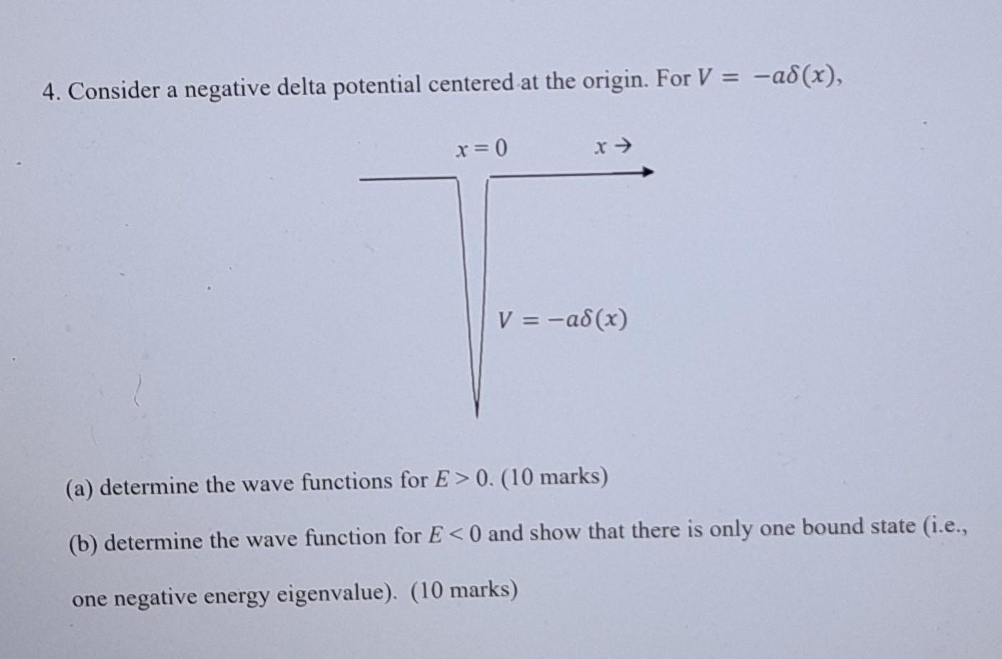 Solved 4. Consider a negative delta potential centered at | Chegg.com