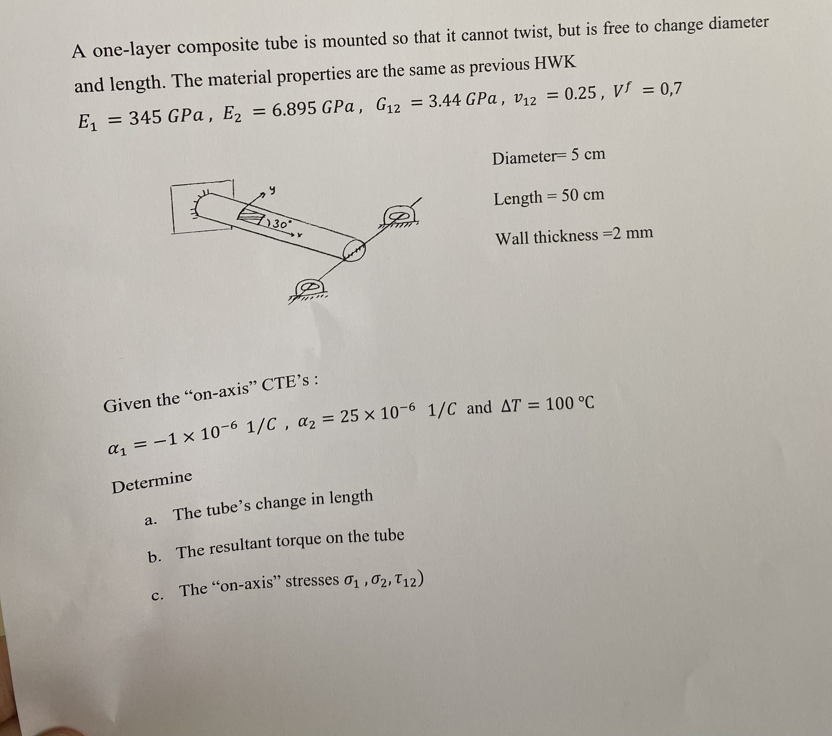 Solved A one-layer composite tube is mounted so that it | Chegg.com